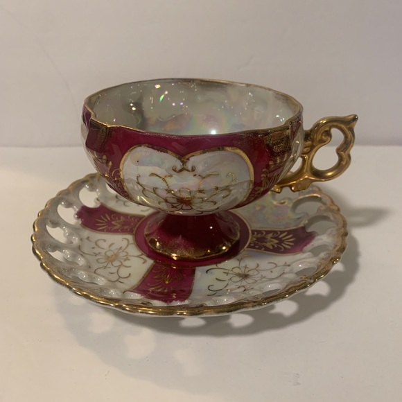 Royal Sealy | Dining | Royal Sealy Deep Pink Pearl Luster Pedestal Gold ...